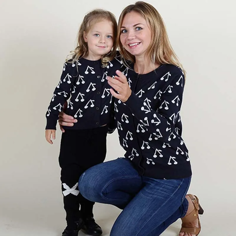 Family Cute Cherry Sweaters Mom Daughter Cotton Matching Clothes Mother ...