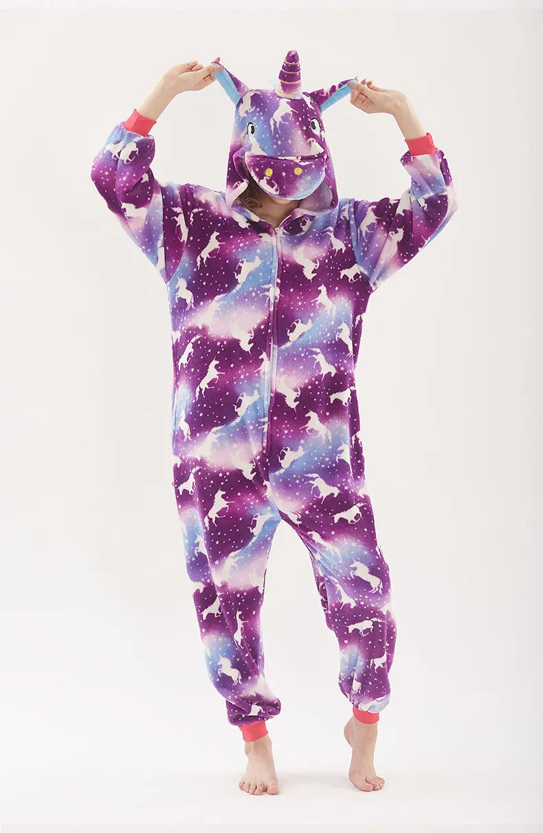 Winter Pink Pajamas Suit Cartoon Pajamas Flannel Female Pajamas Animal ...