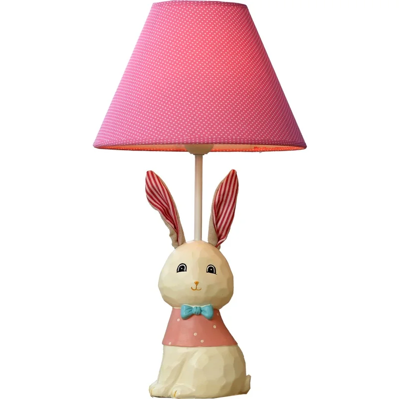 Cute Ears Rabbit Style Kid's Gift Table Lamp Rose Red Linen Lampshade ...