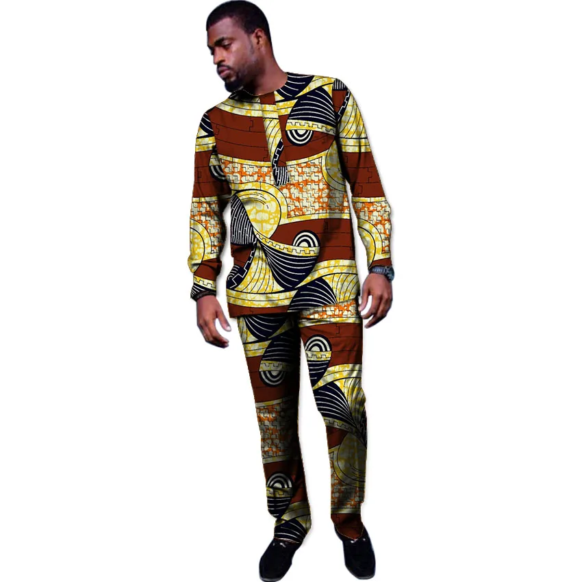 African print clothing customized men suits Ankara tops+trousers ...