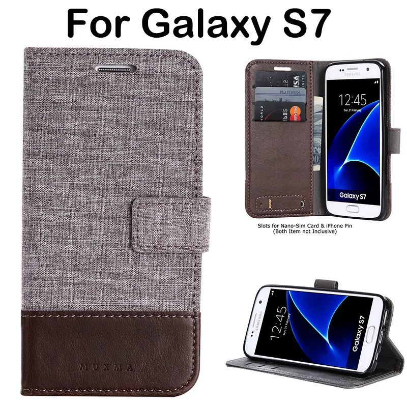 Canvas Leather Flip Wallet Phone Case For Samsung Galaxy S7 Case G930 ...