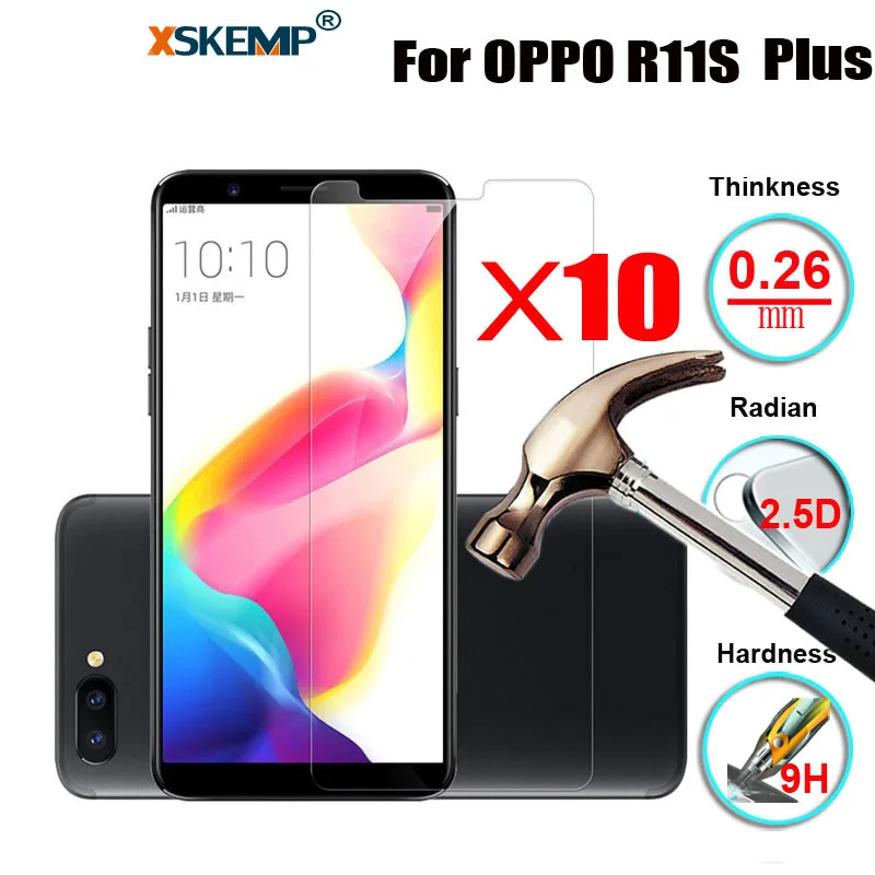 XSKEMP 10Pcs High Quality 0.26mm Real Tempered Glass For OPPO R11S Plus 6.0 inch Film 2.5D ...