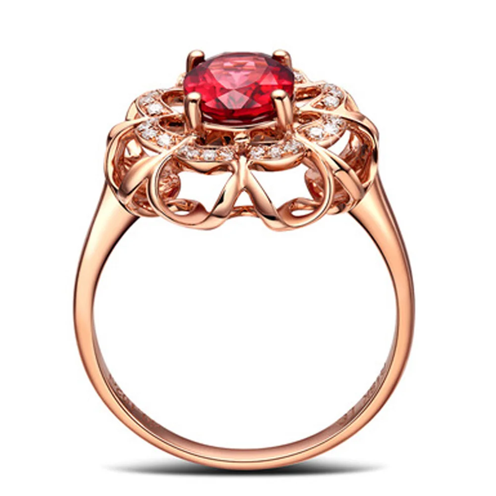Rose Gold Color Fashion Ring Jewelry Red Cz Stone Flower Design Rings ...