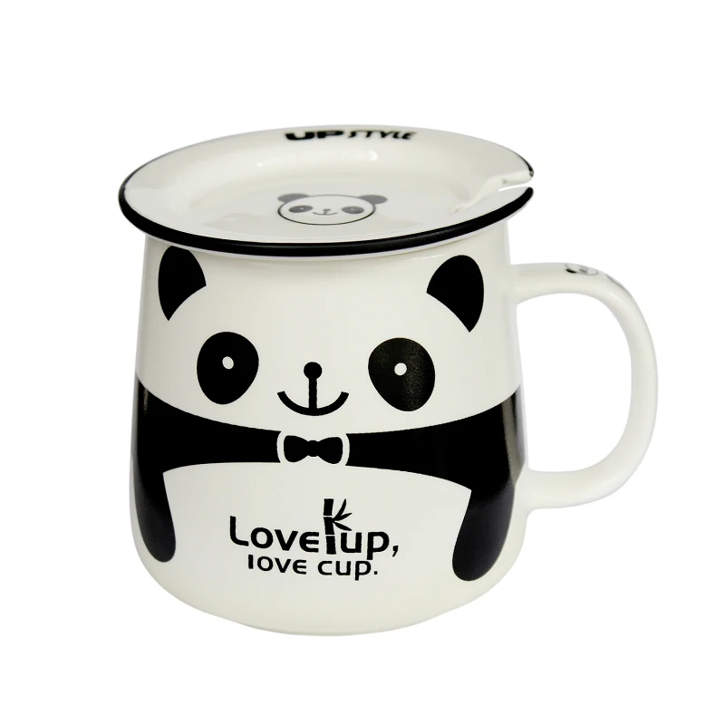 Cute Panda Cup Lidded Cartoon Black And White Cup Ceramic Coffee Mug