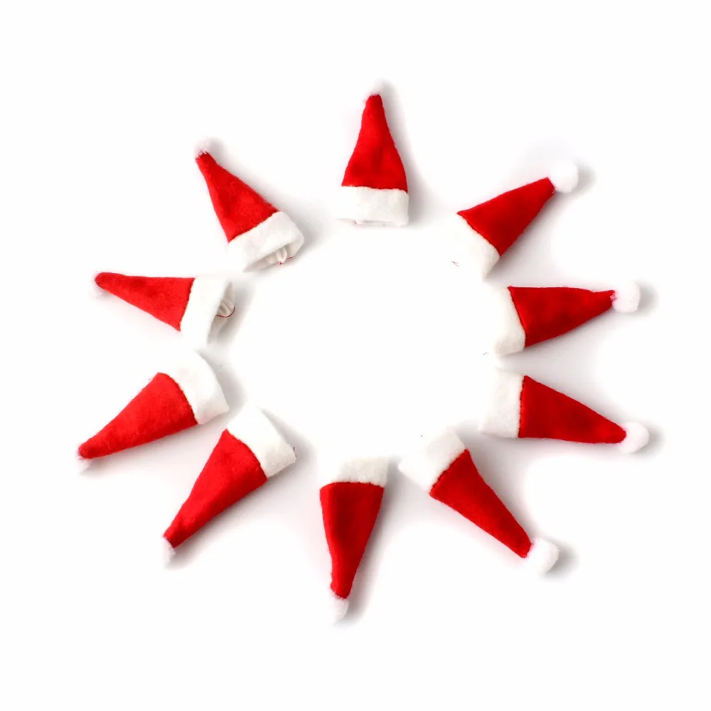 10pcslot Mini Santa Hats For Christmas Party Holiday Decoration Lollipop Holder Hat Kerstmuts