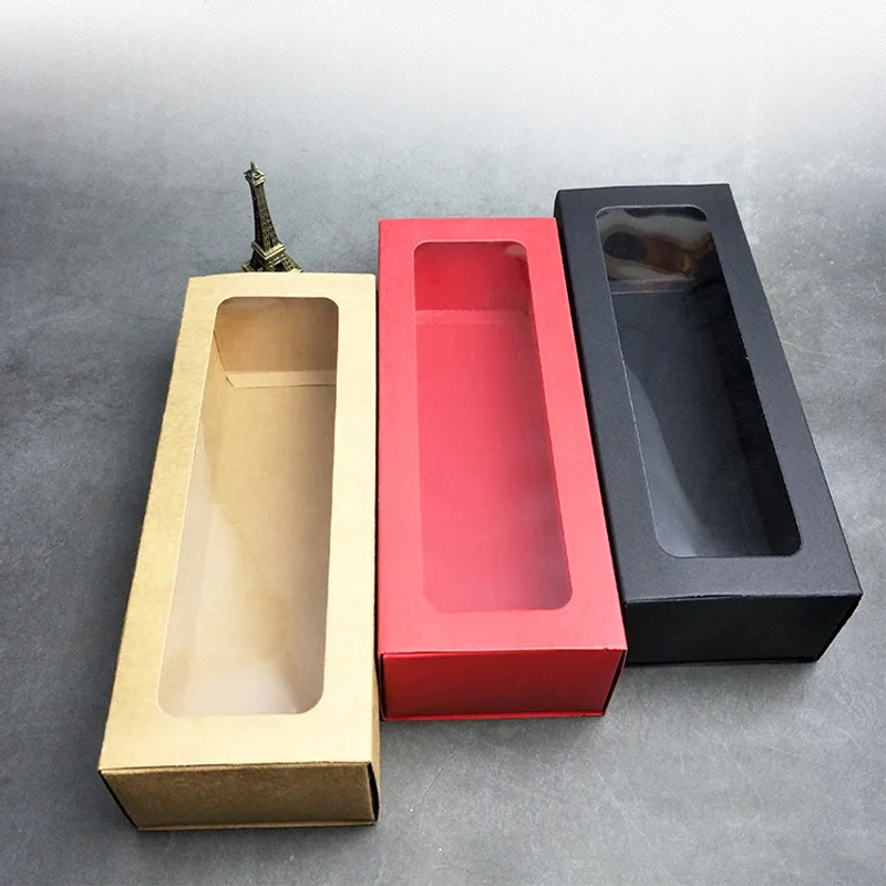 10pcs 25*9*6.5ซม.ลิ้นชักกล่องกระดาษคราฟท์ Clear Window Candy คุกกี้ ...