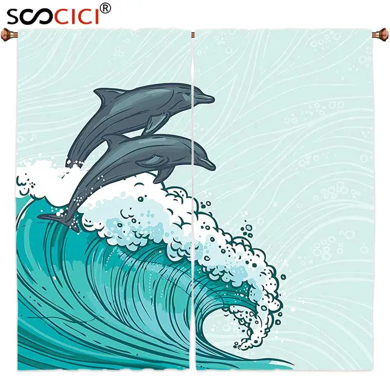 Window Curtains Treatments 2 Panels,Sea Animals Decor Waves Flowing ...
