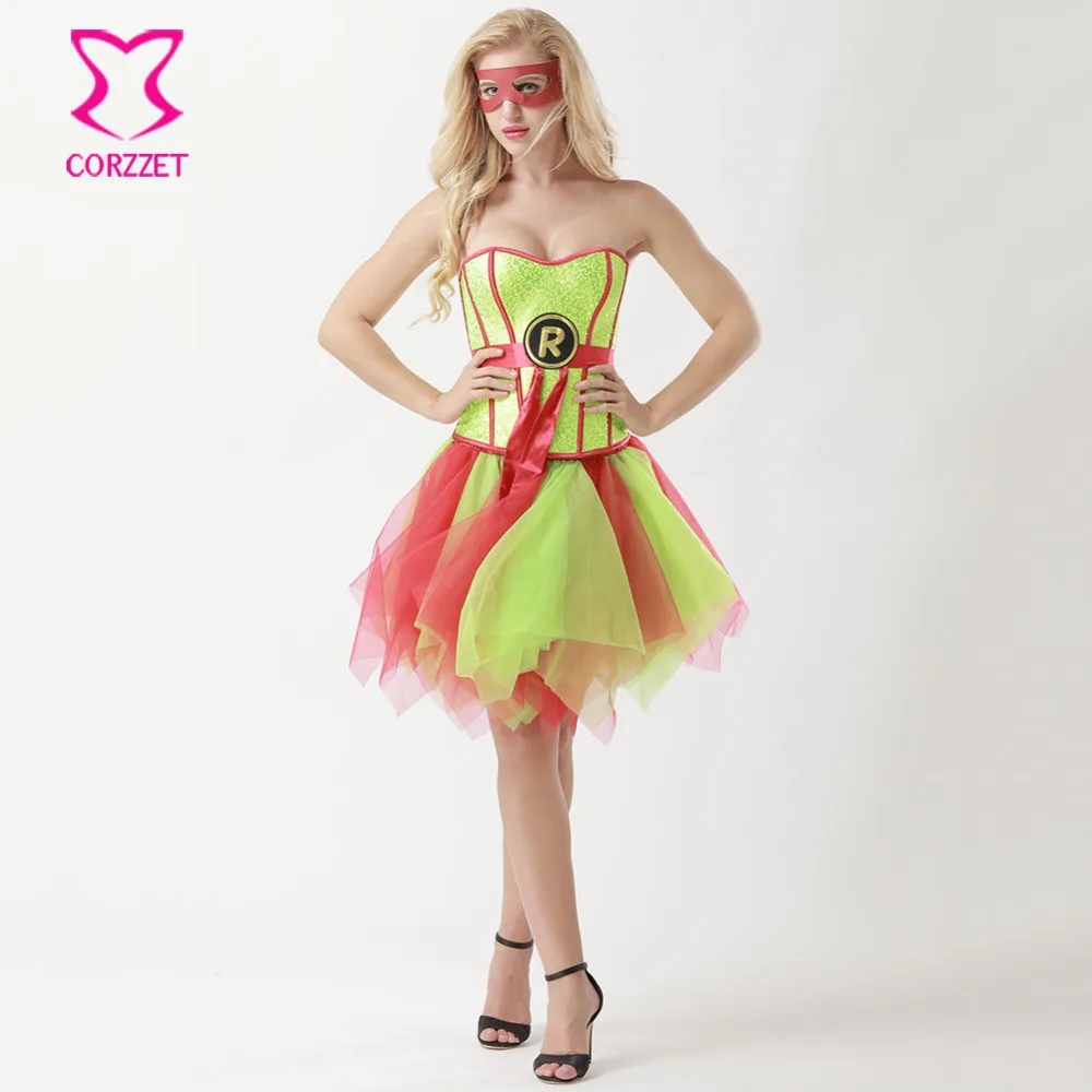 Supergirl Fancy Dress Sequins Corset Skirt Mask Burlesque Outfits Anime Cosplay Robin Superhero