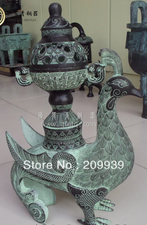 bir 00860 Bird incense burner censer lamp 35cm Bronze statues old ...