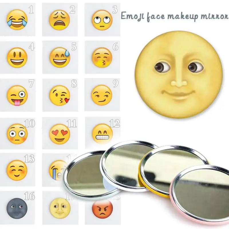 1 Pcs Mini Pocket Makeup Mirror Round Cute Facial Emoji Cartoon Compact ...