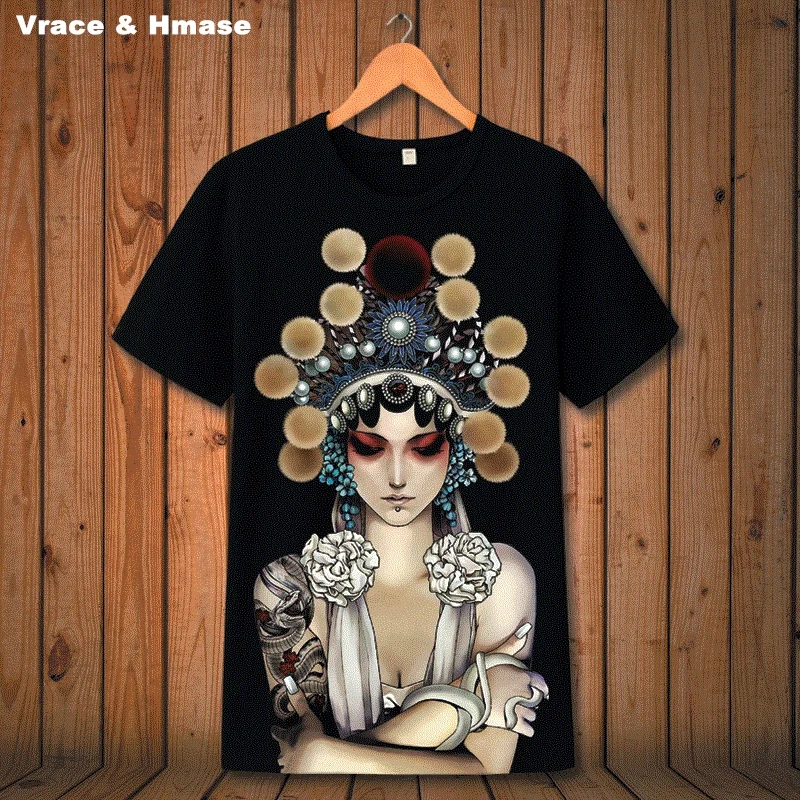 Chinese Style Opera Facial Makeup Printing Fashion Short Sleeve T-shirt ...