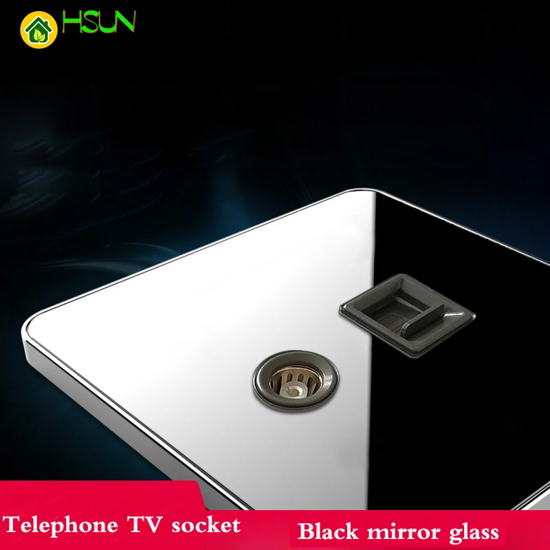 Type 86 Black Mirror Glass Phone Tv Sockets Fixed Tv Iptv Tv Wall Panel ...