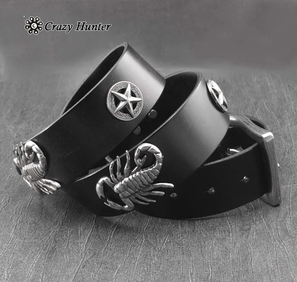 Genuine Cow Skin Studded Leather Belt Mens Biker Punk Scorpion ...