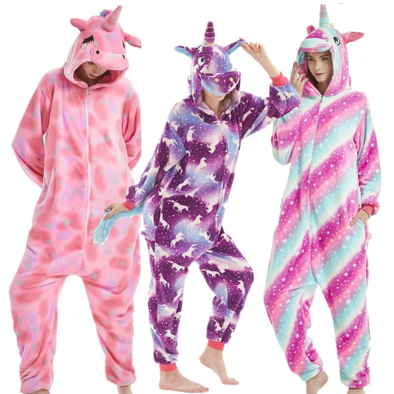 Flannel Adults Animal Pijama Cartoon Sleepwear unicornio Cosplay Hooded ...
