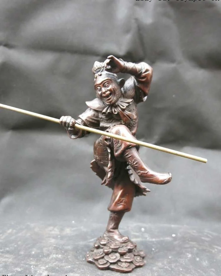 8" Chinese Red Copper Carved Beautifully Sun Wukong Monkey King Statue ...
