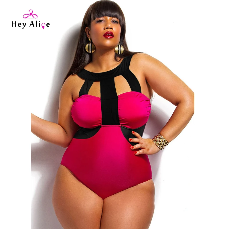 Vintage Plus Size Swimwear Xl Xxl Xxxl Hollow One Piece Swimsuit