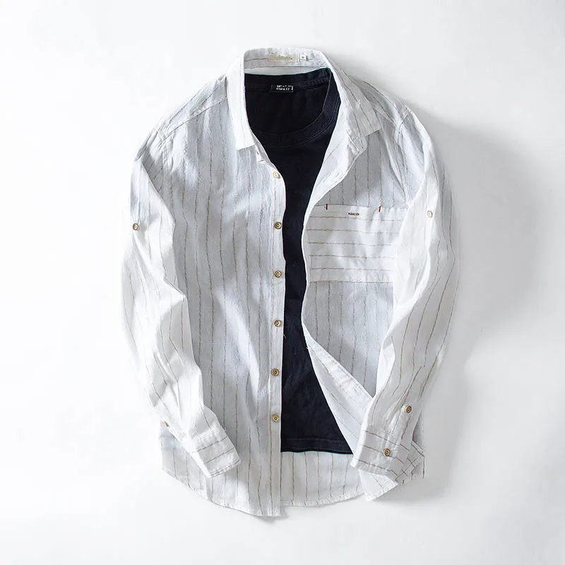 Camisa de vestir de lino y algodón transpirable para hombre, ropa ...