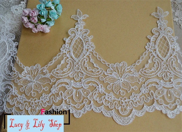 23CM Scallop embroidered bridal lace trim Ivory scallop lace trimming ...