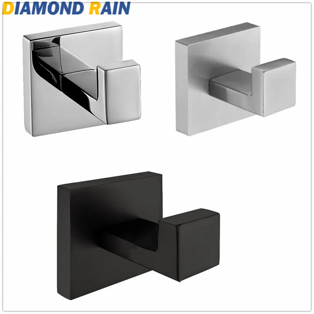 304 Stainless Steel Square Black Matte/chrome/Brushed Nickel Robe Hooks ...