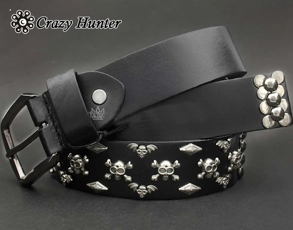 Men's Buckle Leather Belt Black Skull Rocker Punk Motorcycle Hip Hop ...