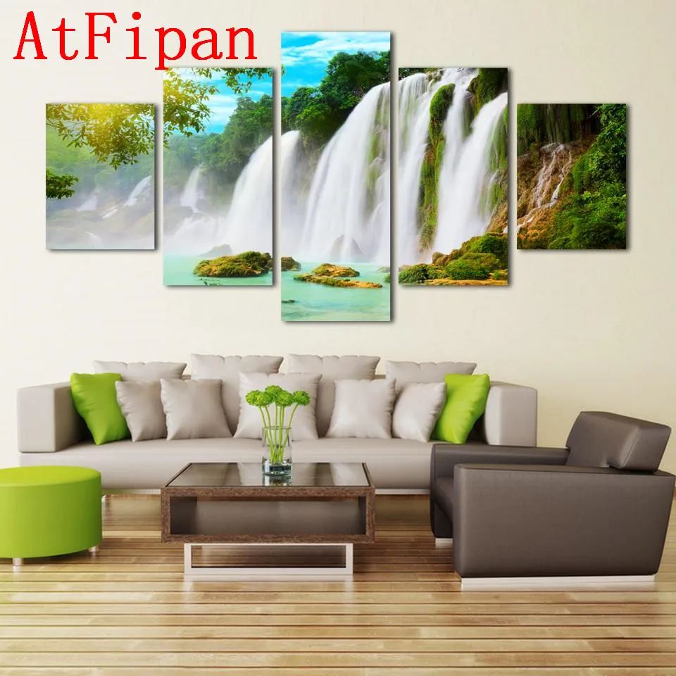 AtFipan Large HD Modular Pictures 5 Pcs Nature Scenery Waterfall Trees ...