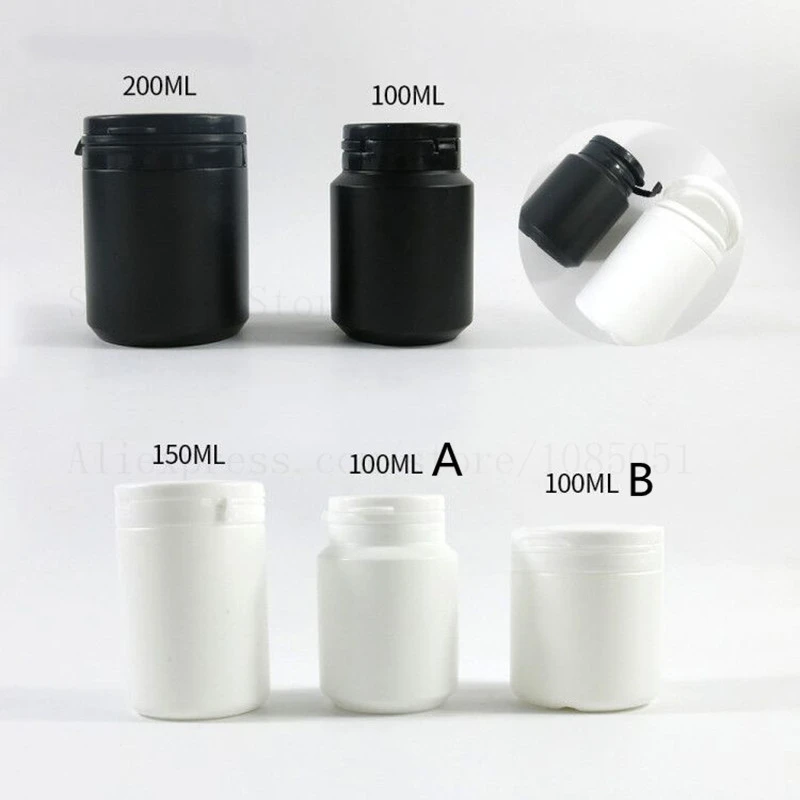 30 x 100ml 150ml 200ml Plastic White Black Medical Pill Bottles for ...
