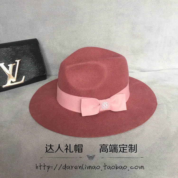 New wool, Sir Hat cap double pink metal logo the bowknot female wide ...