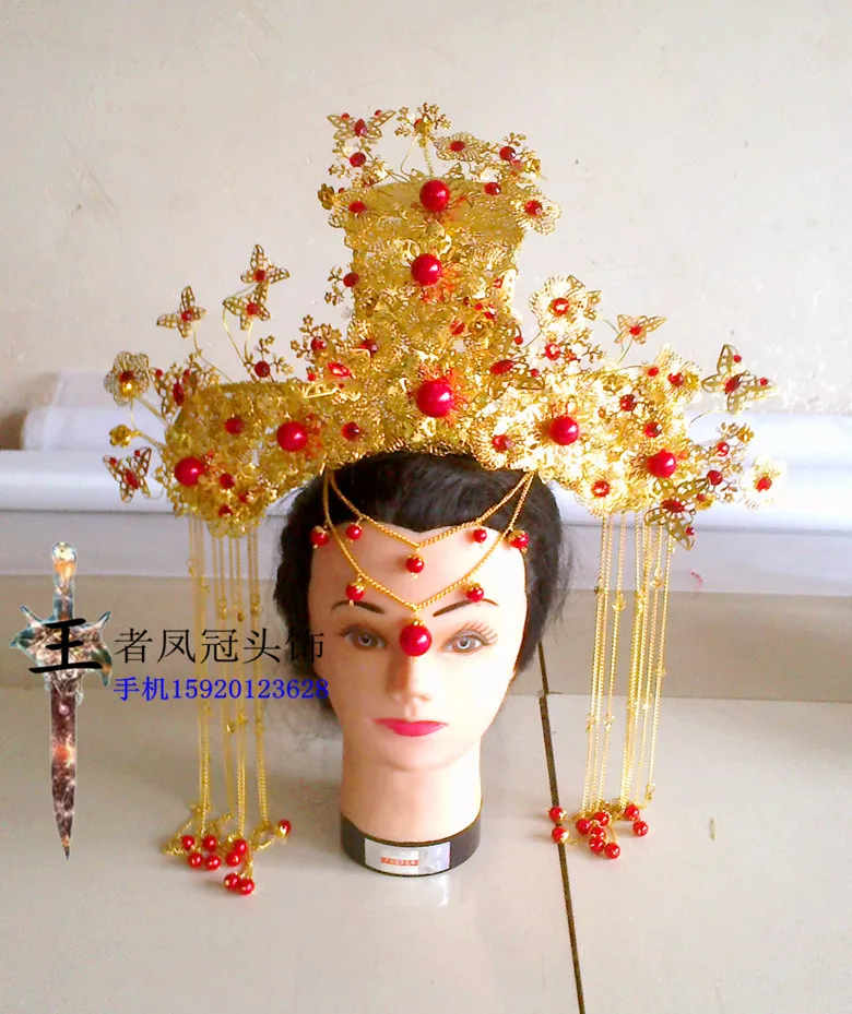 Vintage Chinese Women Wedding Tiaras Hair Piece Red Gold Bridal Wedding ...