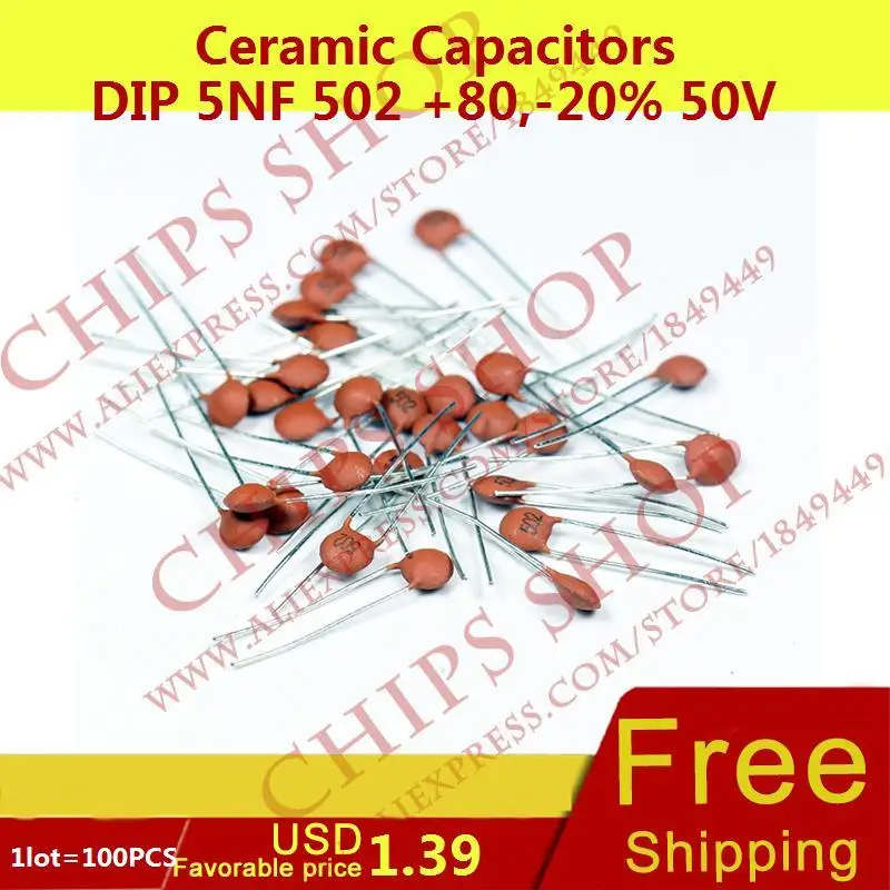 1LOT=100PCS Ceramic Capacitors DIP 5nF 502 +80, 20% 50V 5000pF|ceramic ...