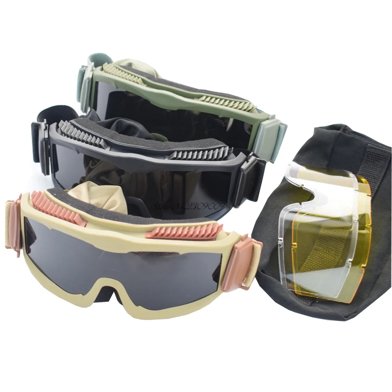 Men's Ballistic Military 3 Lens Tactical Goggles, US Tactical Army ...