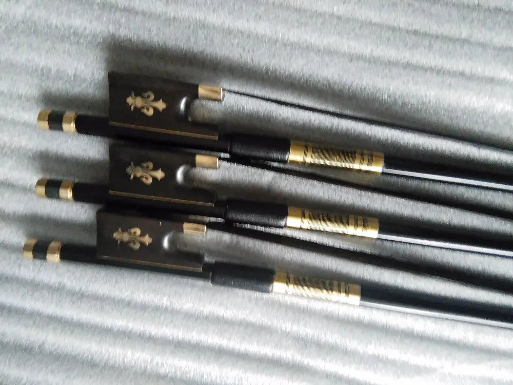 3 PC strong Black Carbon Fiber Violin bow 4/4 Black Hair Ebony frog ...