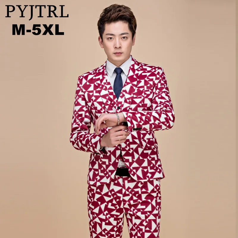 PYJTRL 2018 Tide Plus Size 5XL Rose Red Geometry Pattern Modern Suits ...
