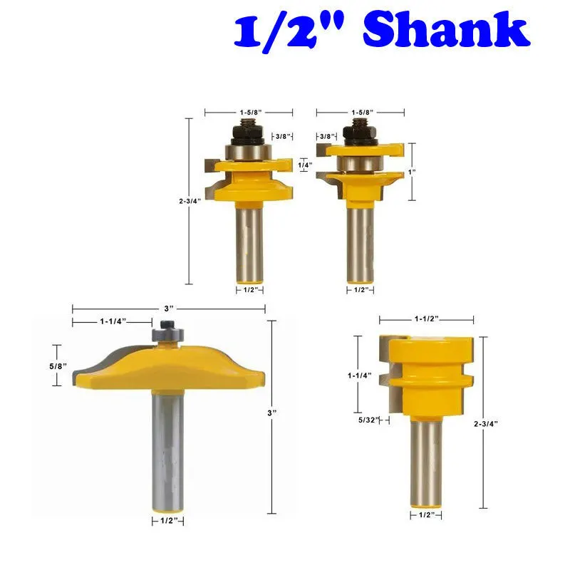 Rail & Stile Cabinet Door Router Bit Set 4 Bit Ogee -1/2" Shank Door ...