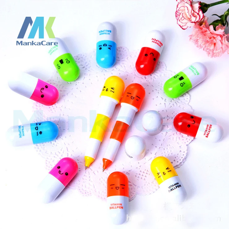12 PCS Smiling Face Pill Ballpoint Pen Lovely Novelty Stationery ...