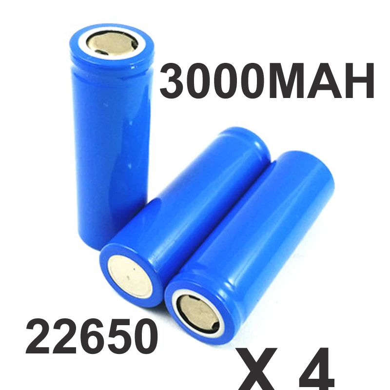 4pcs 3.7v ICR 22650 rechargeable lithium ion battery cell 3000MAH for ...
