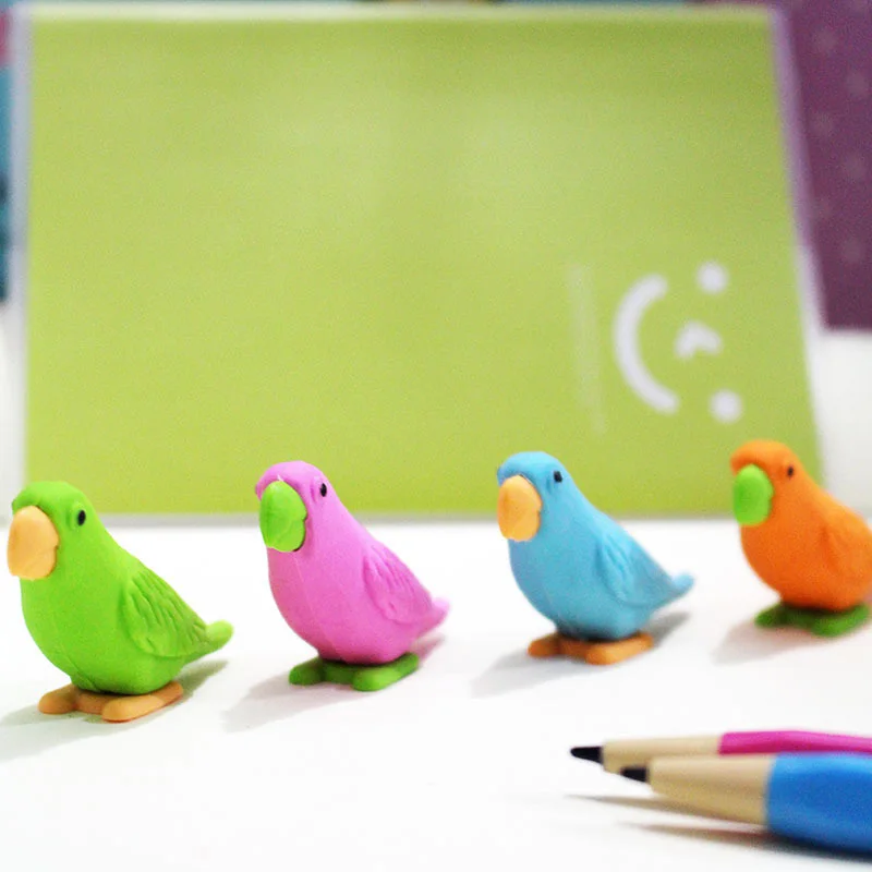 Cute Kawaii Parrot Pencil Eraser Creative School Rubber For Drawing ...