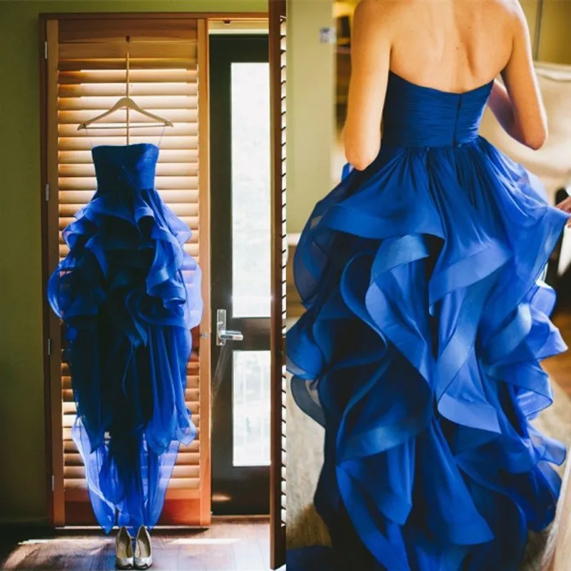 Royal Blue Organza Short Prom Dresses 2017 High Low Ruffles 8th Grade