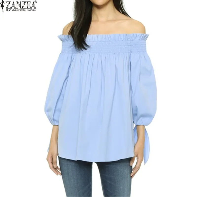 Plus Size Women Blusas Sexy Zanzea 2018 Off Shoulder Slash Neck Blouse