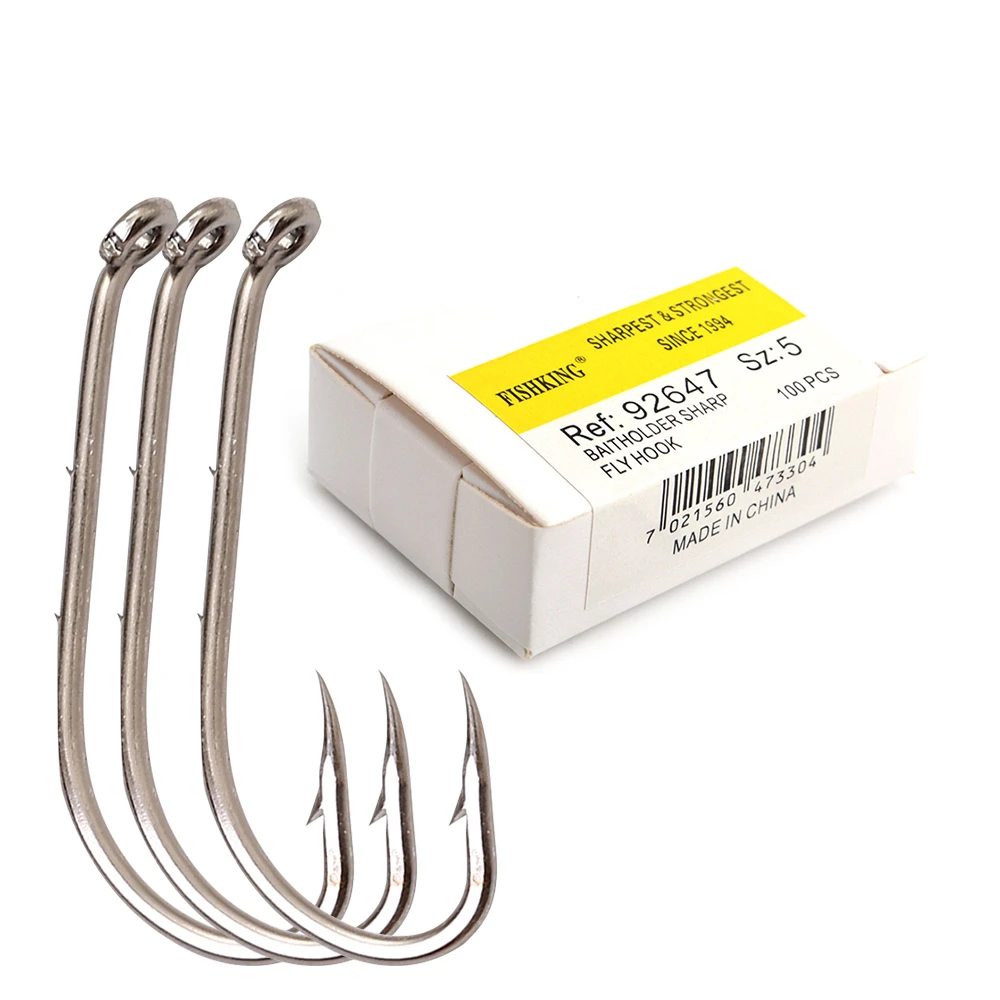 Baitholder Sharp Fly Hook 92647 50 100PCS Jig Lure Fishing high Carbon Steel Barbed Fishing ...