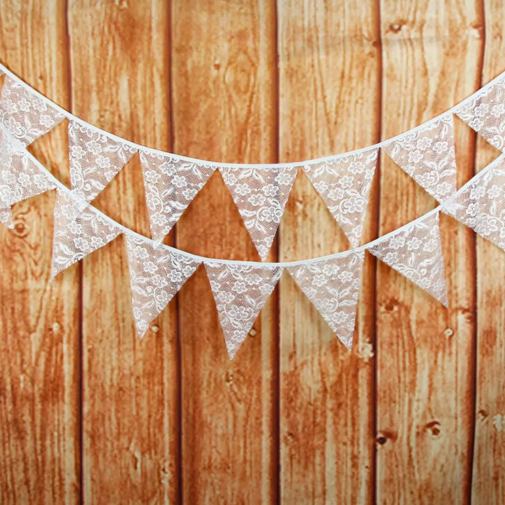 New12 Flags Lace Burlap cotton Fabric Banners Wedding Bunting Decor ...