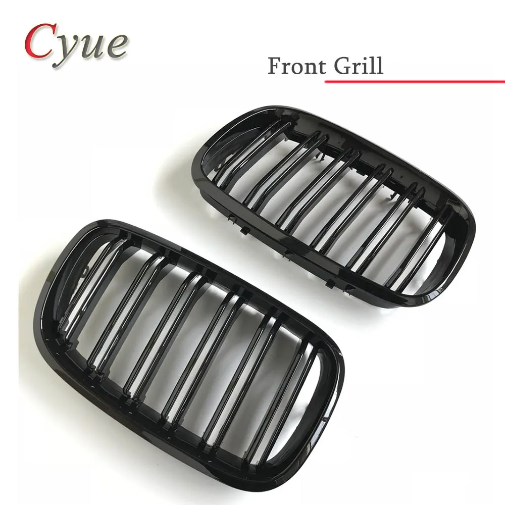 1Pair(Left+Right) Gloss Black Double Slat Kidney Grille Front Grill For ...