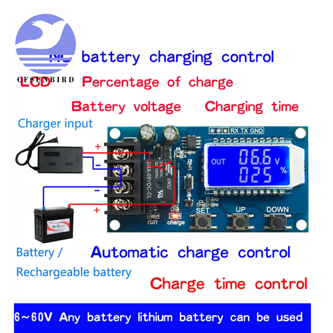 new 10A 6 60V Lithium Battery Charge Controller Protection Board LCD ...
