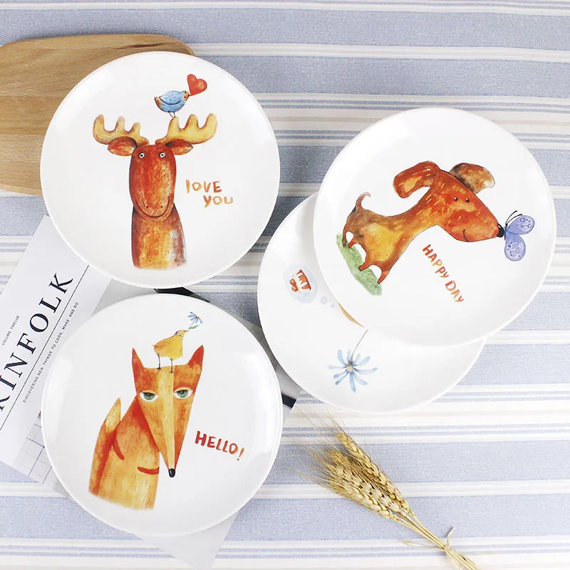 Cute Cartoon Dinner Plates Nordic Style Ceramic Food Steak Dishes Tray ...
