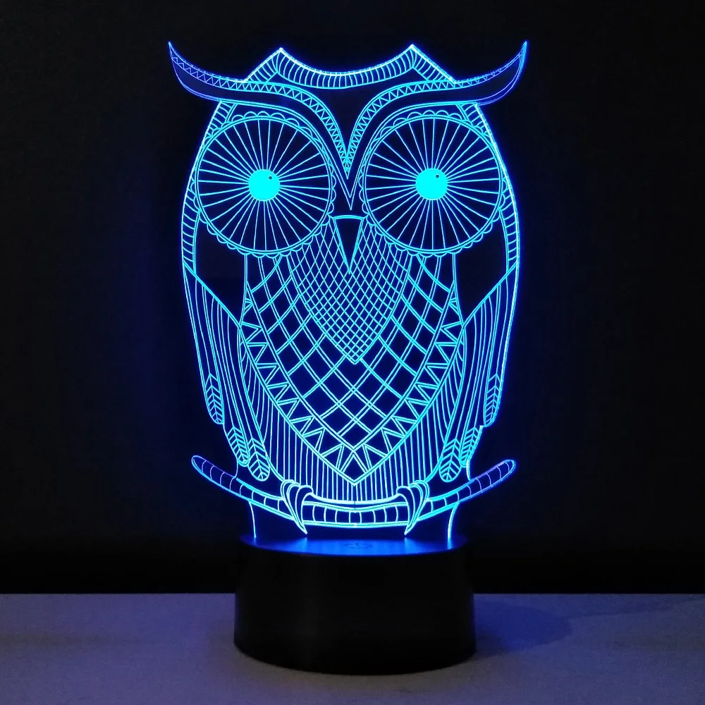 3d stereo led lights Owl 7 Colors Night Light Transparent Acrylic Craft ...