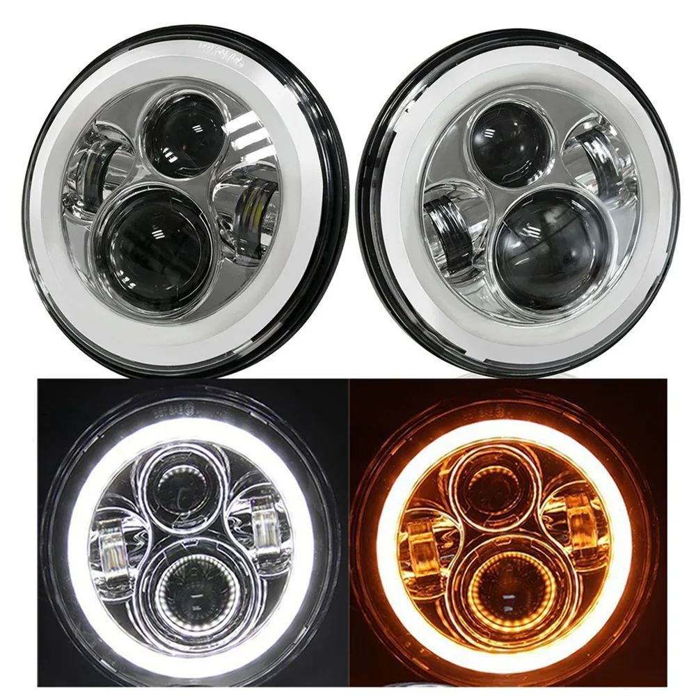 For Jeep LED Headlights 7" Halo Ring Headlamp Angel Eye DRL & Amber ...
