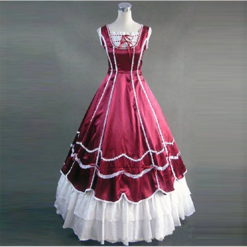 2018-Red-and-White-Gothic-Victorian-Party-Dress-18th-Century-Marie ...
