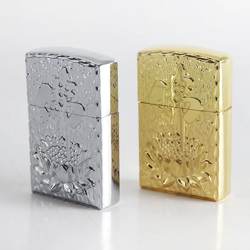 Cheap Gas Lighter Square Shape Buddha Word Lotus Metal Cigarette ...