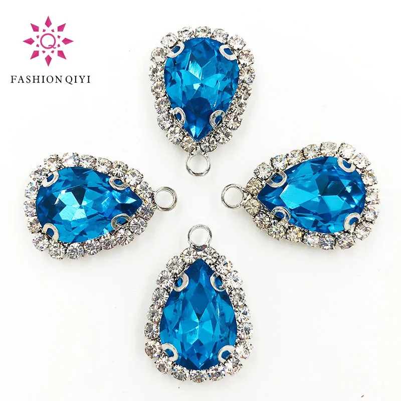 10pcs/pack 10x14mm/13X18mm Sliver bottom Lake Blue teardrop Single hole ...