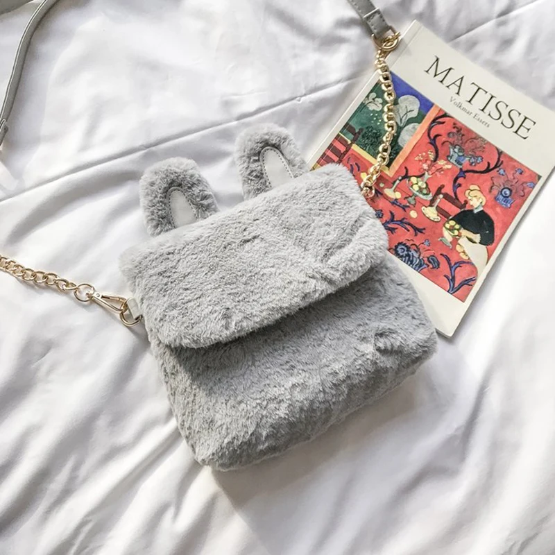 Cute Bunny Ears Shoulder Bag Girls Shopping Bags Grey/Black Solid ...
