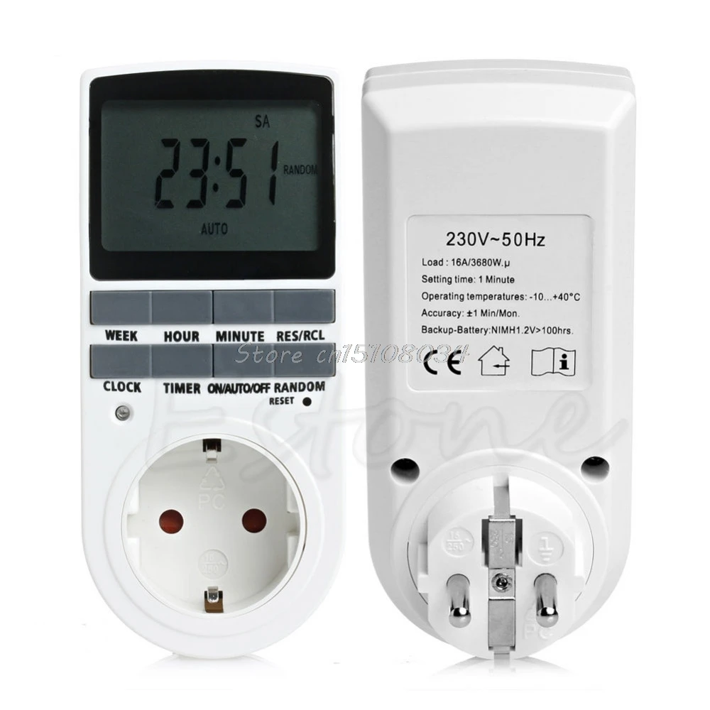 Digital Electronic Eu Plug In Programmable 1224 Hour Timer Switch Socket 7day S08 Drop Ship In 0092